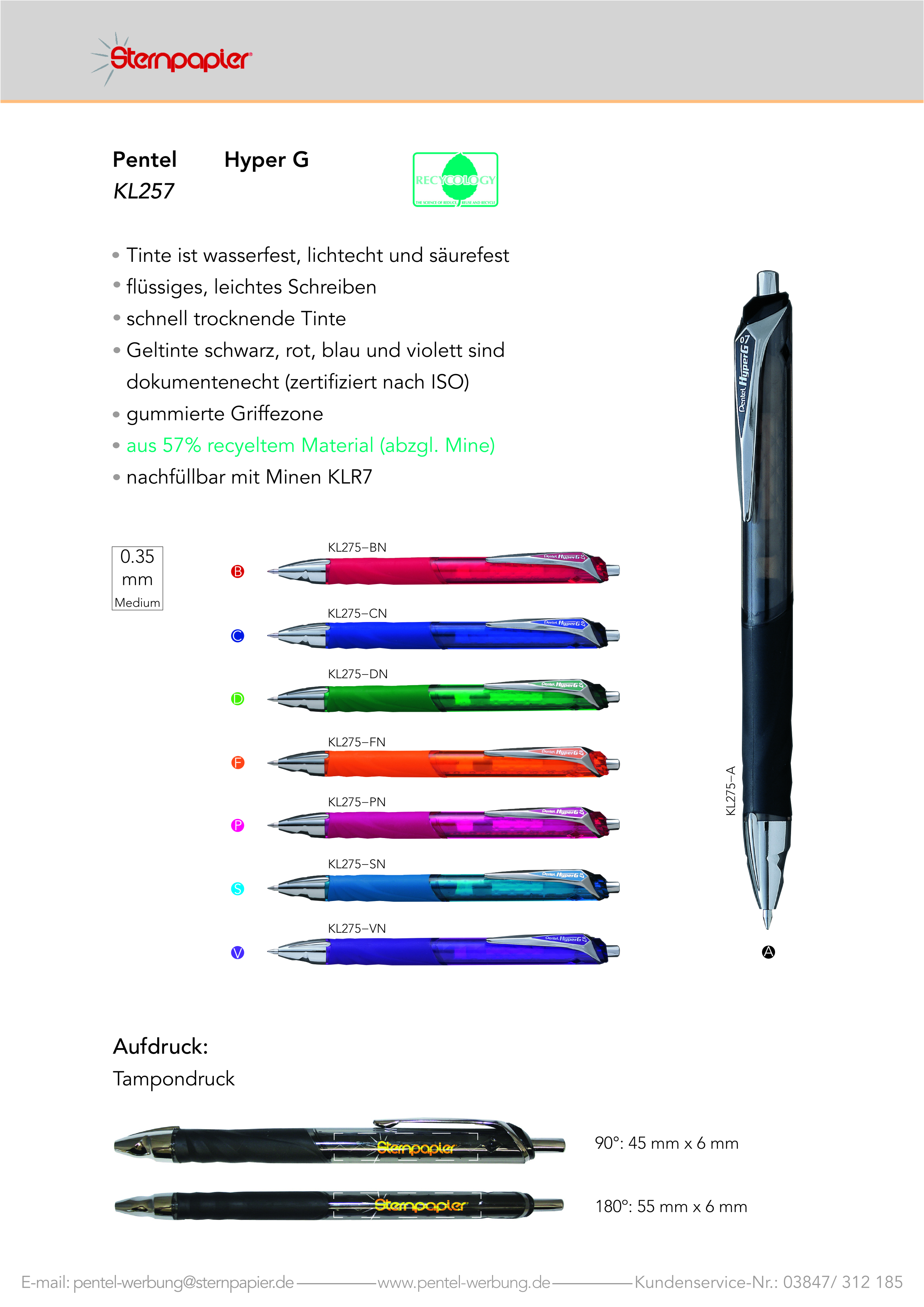 Pentel Gelroller HyperG KL257