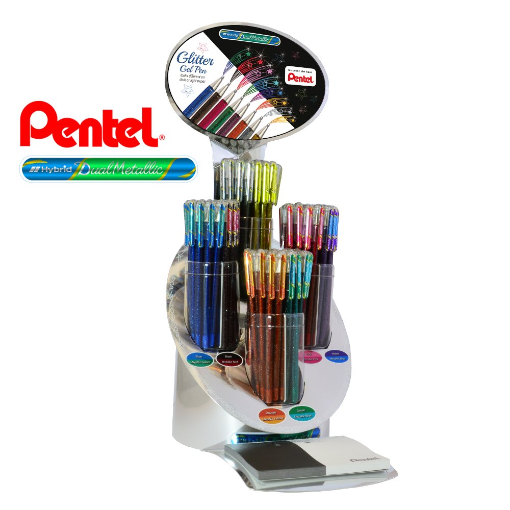 96 Pentel Tintenroller Hybrid Dual Metallic Glitter Gel K110 Display